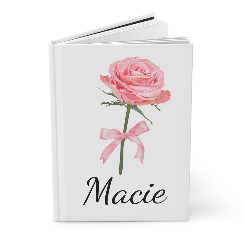 Personalized Coquette Journal Pink Rose Bow Notebook Cursive Name ...