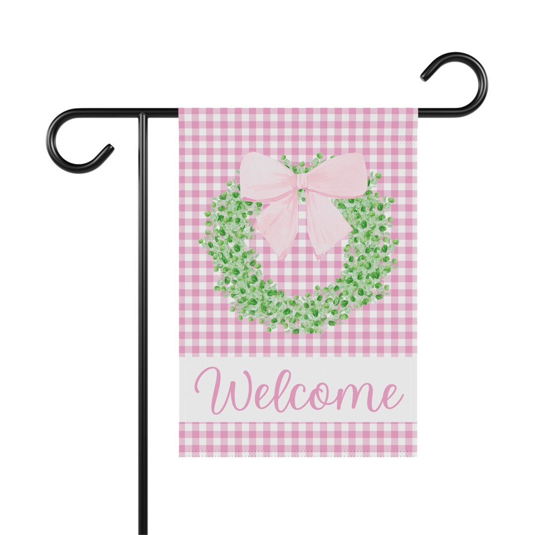 Welcome Pink Gingham Garden & House Banner, Boxwood Spring ...