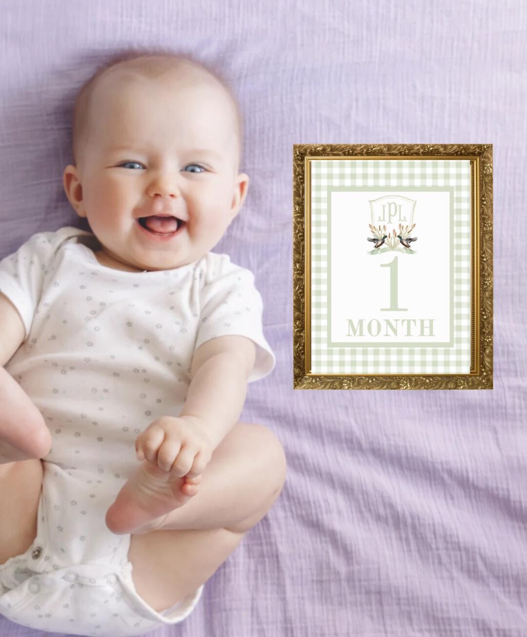 EDITABLE Mallard Monogram Crest Milestone Cards, Download Baby Boy ...