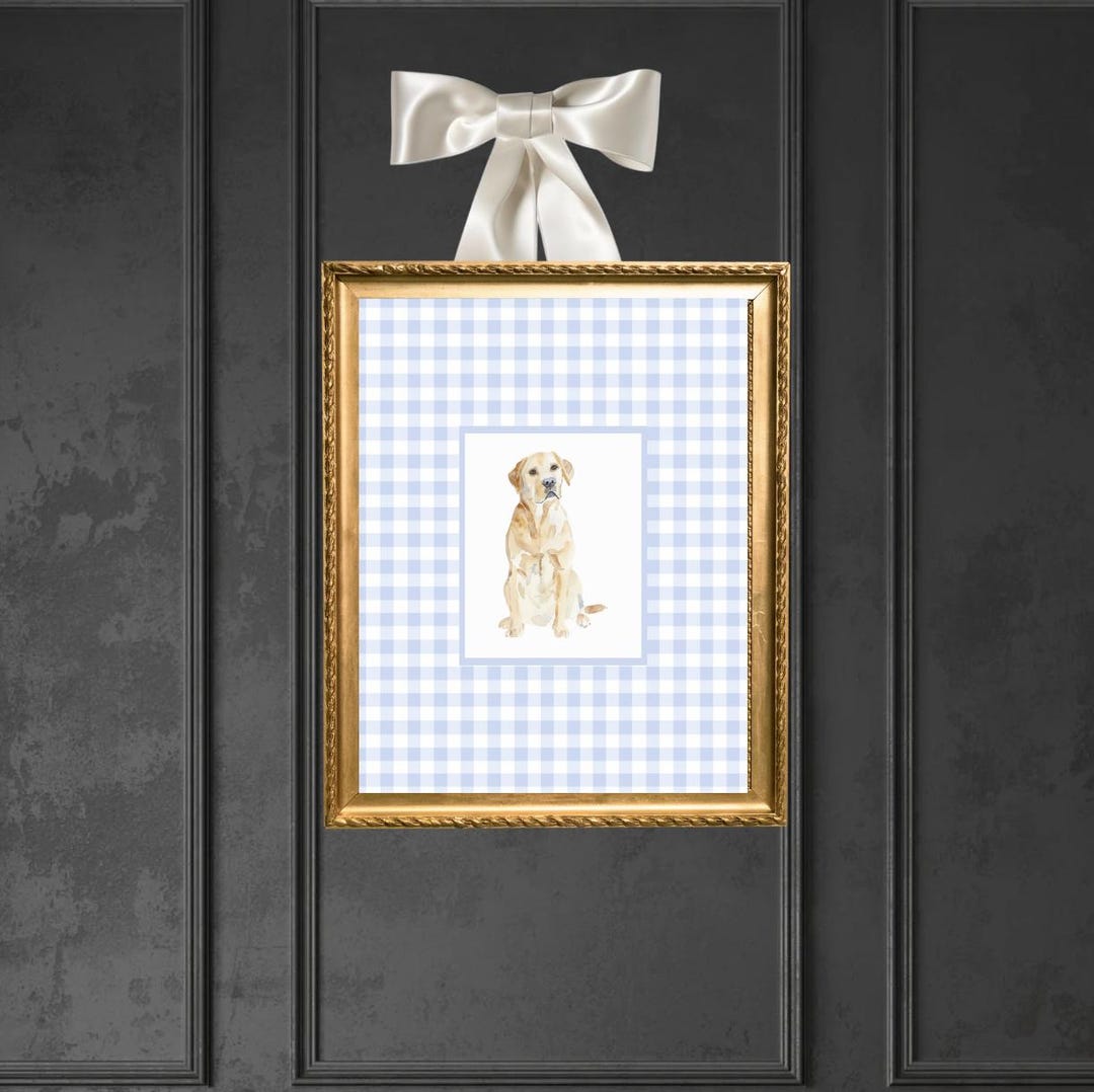 Yellow Lab Blue Gingham Wall Art, Digital Print Trendy Dog Theme ...