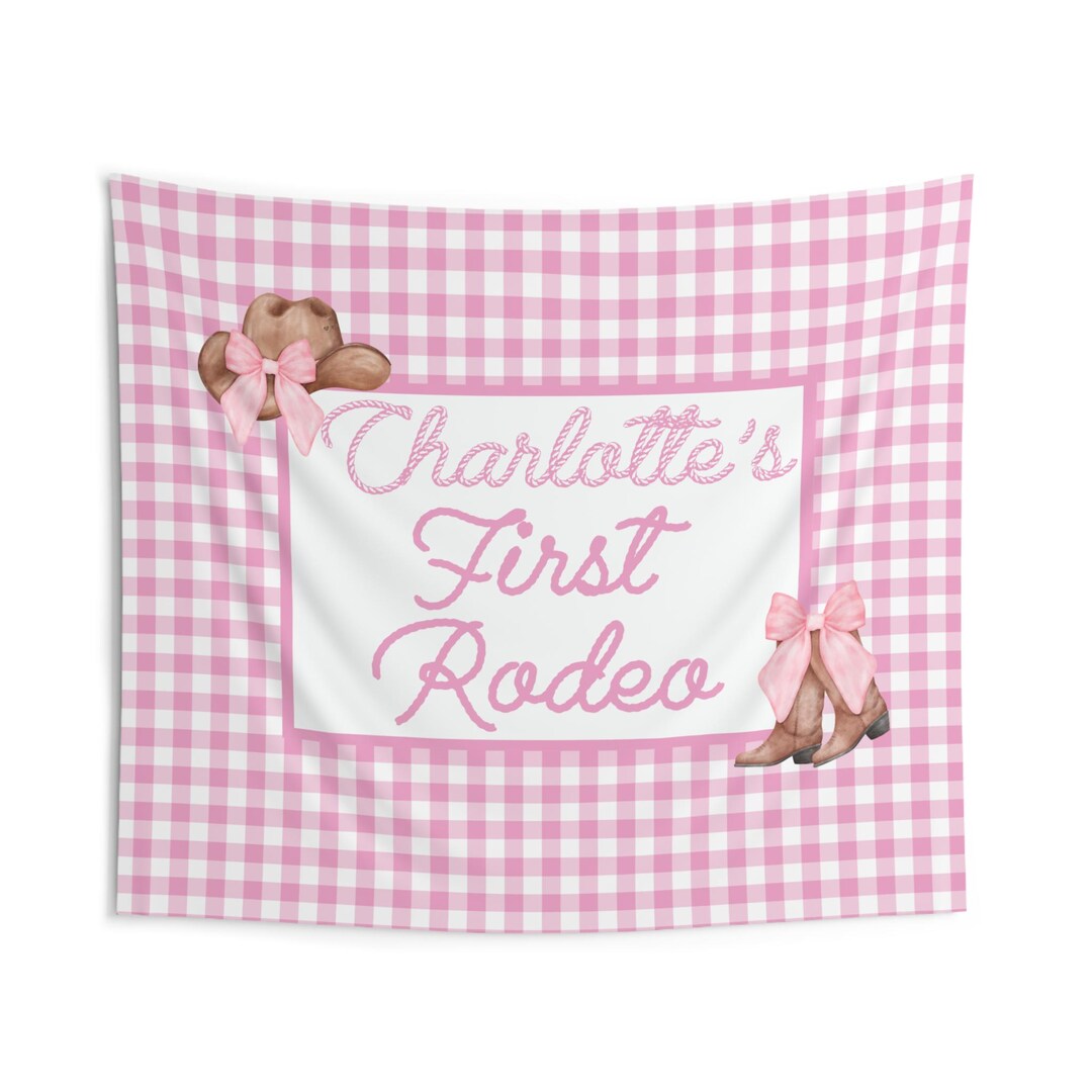 Girls Pink Bow First Rodeo Birthday Banner, Western Baby Girl Coquette ...