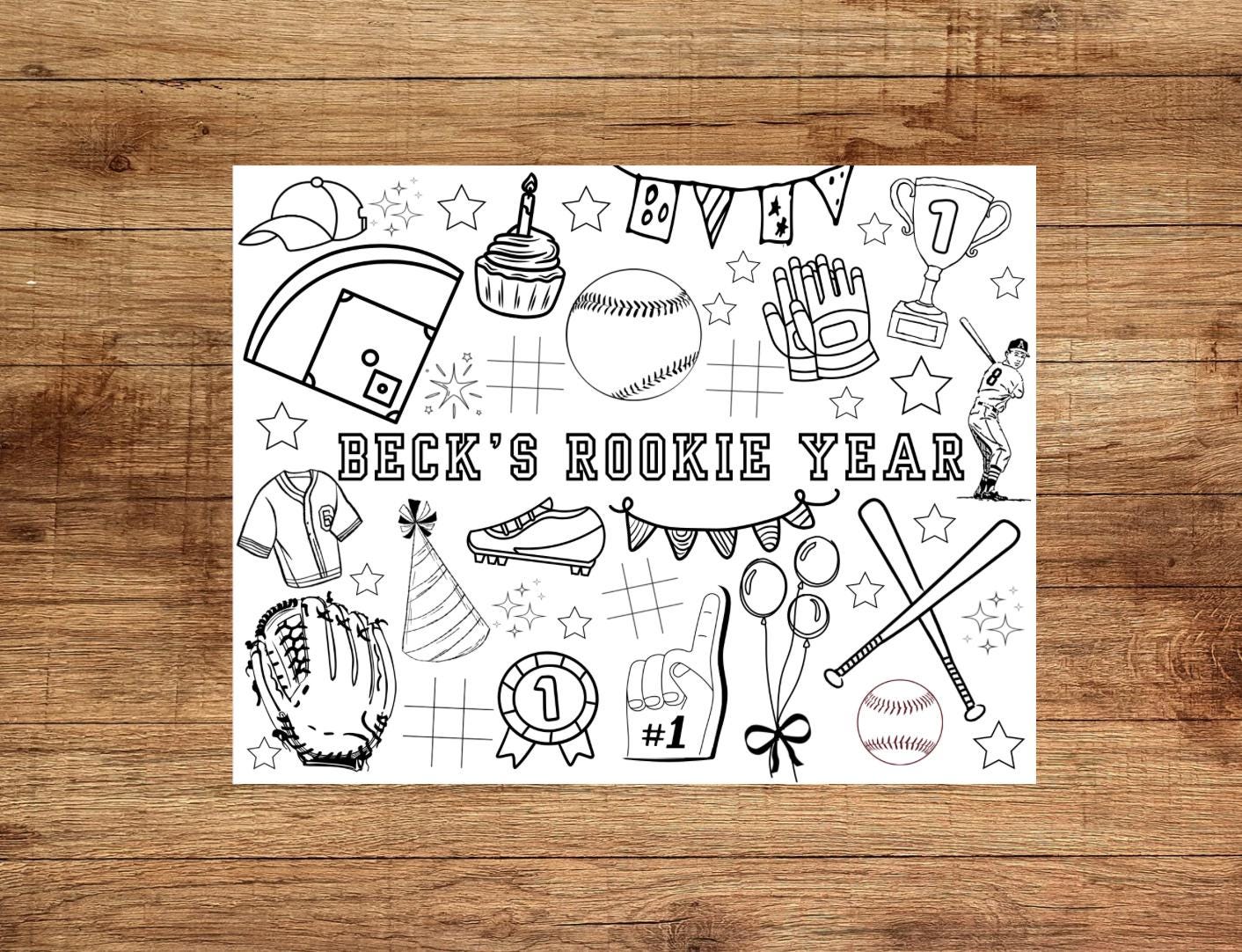 Rookie Year Birthday Coloring Page, Baseball Theme Personalized Custom ...
