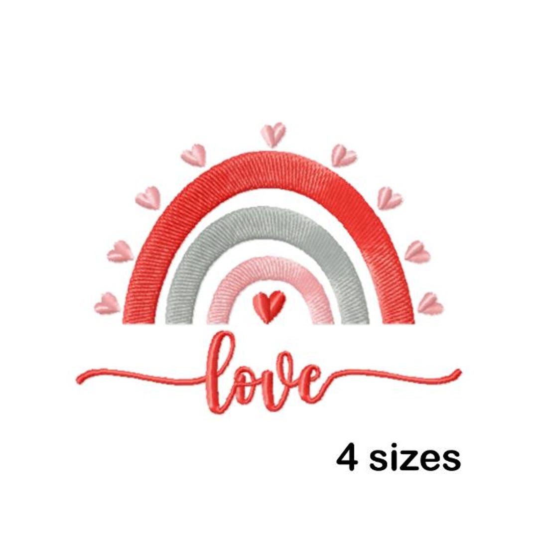 Love Rainbow Machine Embroidery Design, Hearts and Script Text Design, Instant Download - Etsy