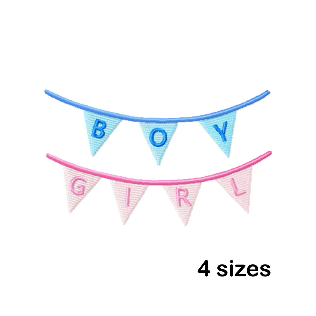 Baby Boy and Girl Bunting Flags Embroidery Design, Instant Download in ...