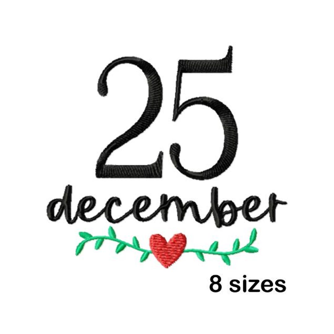 25 December Word Art Embroidery Design, Christmas Machine Embroidery ...