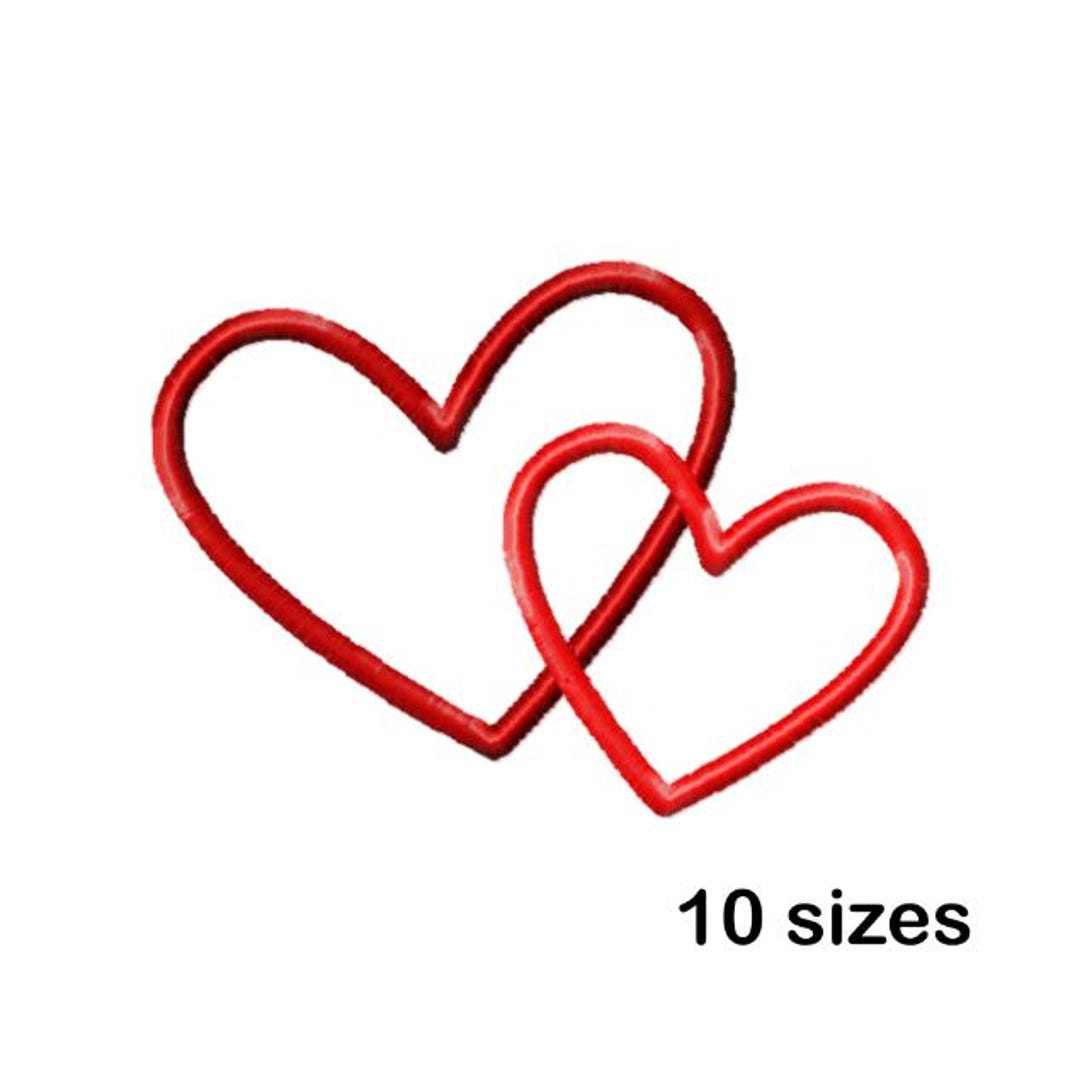 Double Hearts Outline Machine Embroidery Design, Interlocking Love ...