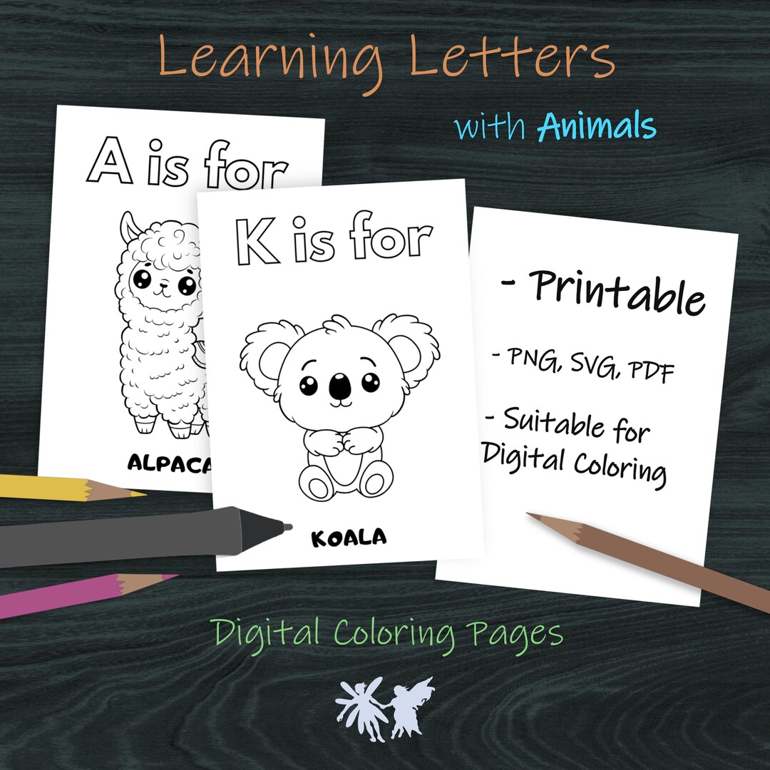 Learning Alphabet, Letters With Animals, Digital Coloring Pages ...