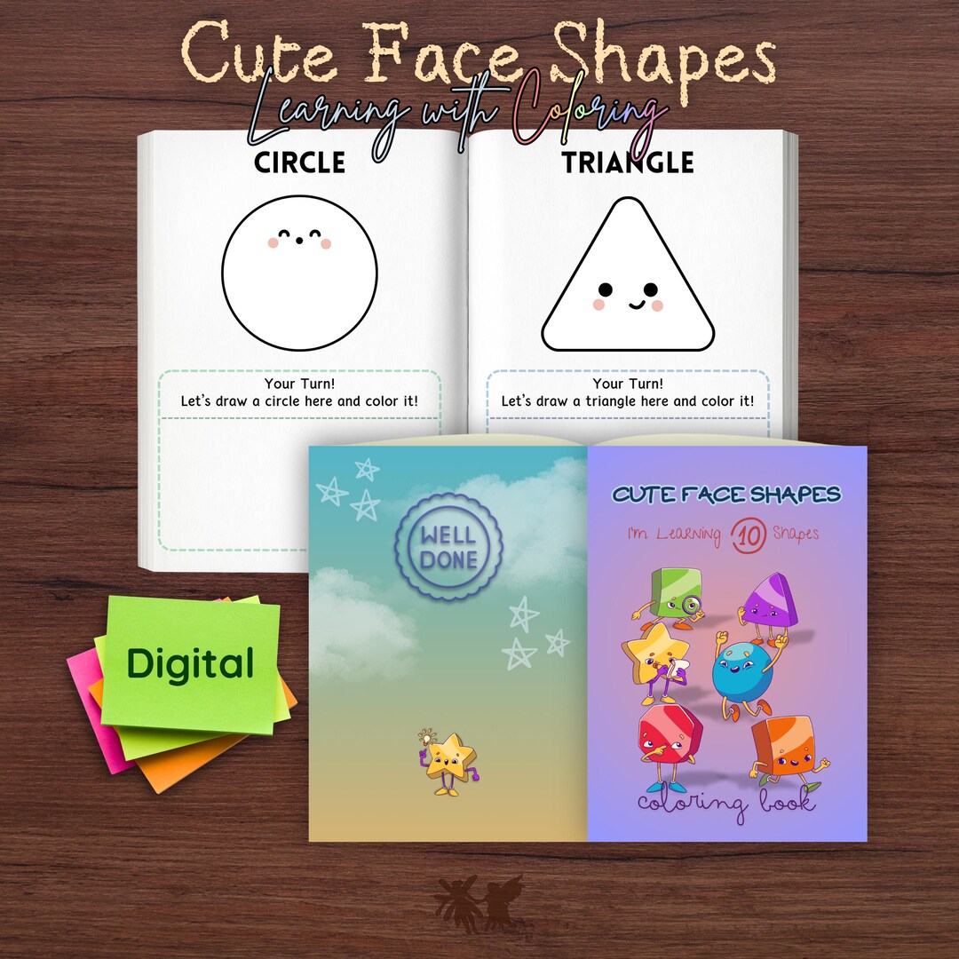 Learning Shape, Digital Coloring Book for Kids Learning, Cute Face ...
