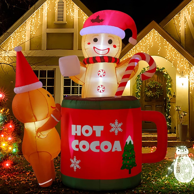 Christmas Inflatable Hot Cocoa W 2 Gingerbread Men And Led Etsy