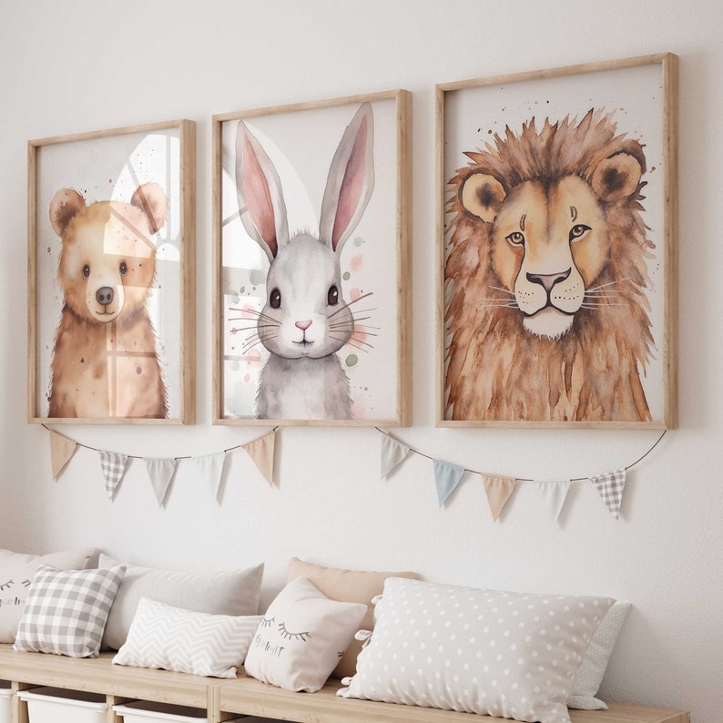 Kinderzimmer Poster Set Premium P791 / Niedliche Tiere Babyzimmer Wandbild Wandbilder - Etsy