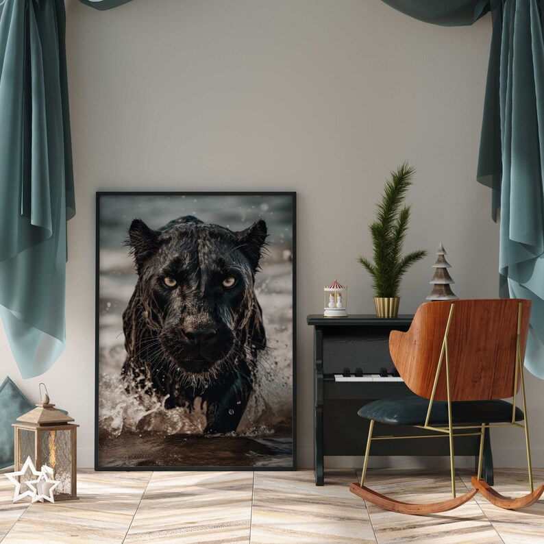 Schwarzer Puma Portrait im Wasser Black Puma Poster Premium AP3028 ...