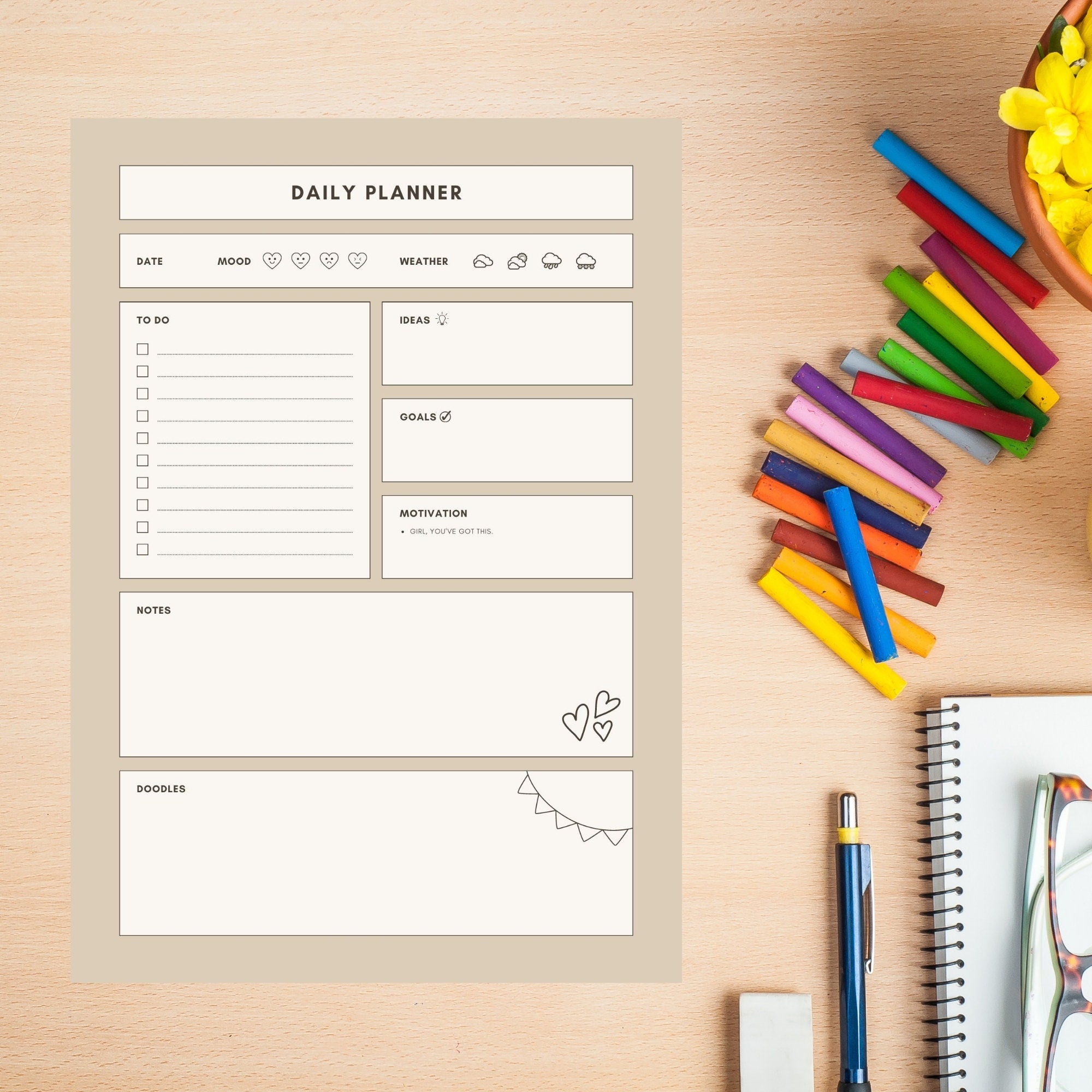 Digital Daily Motivational Beige Planner, Printable Single Page A4/A5 ...