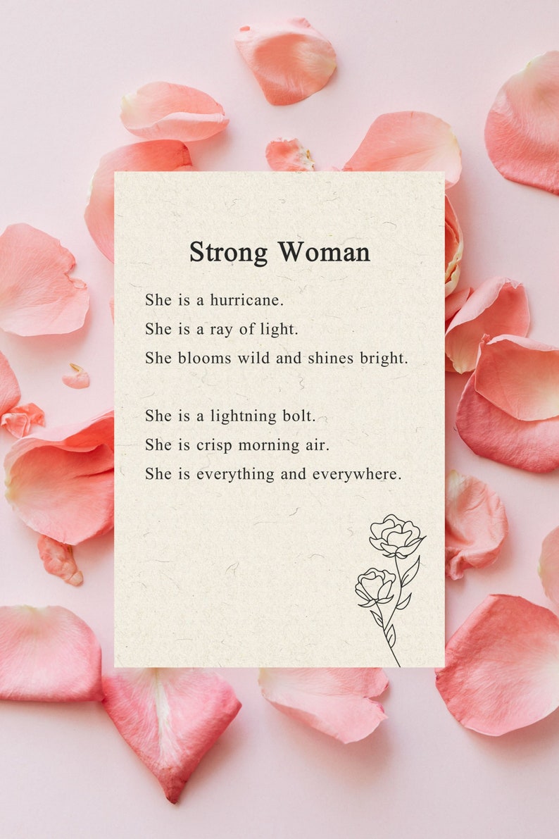 Funeral Short Poem Strong Woman Grief Loss, Printable Poem, Short ...