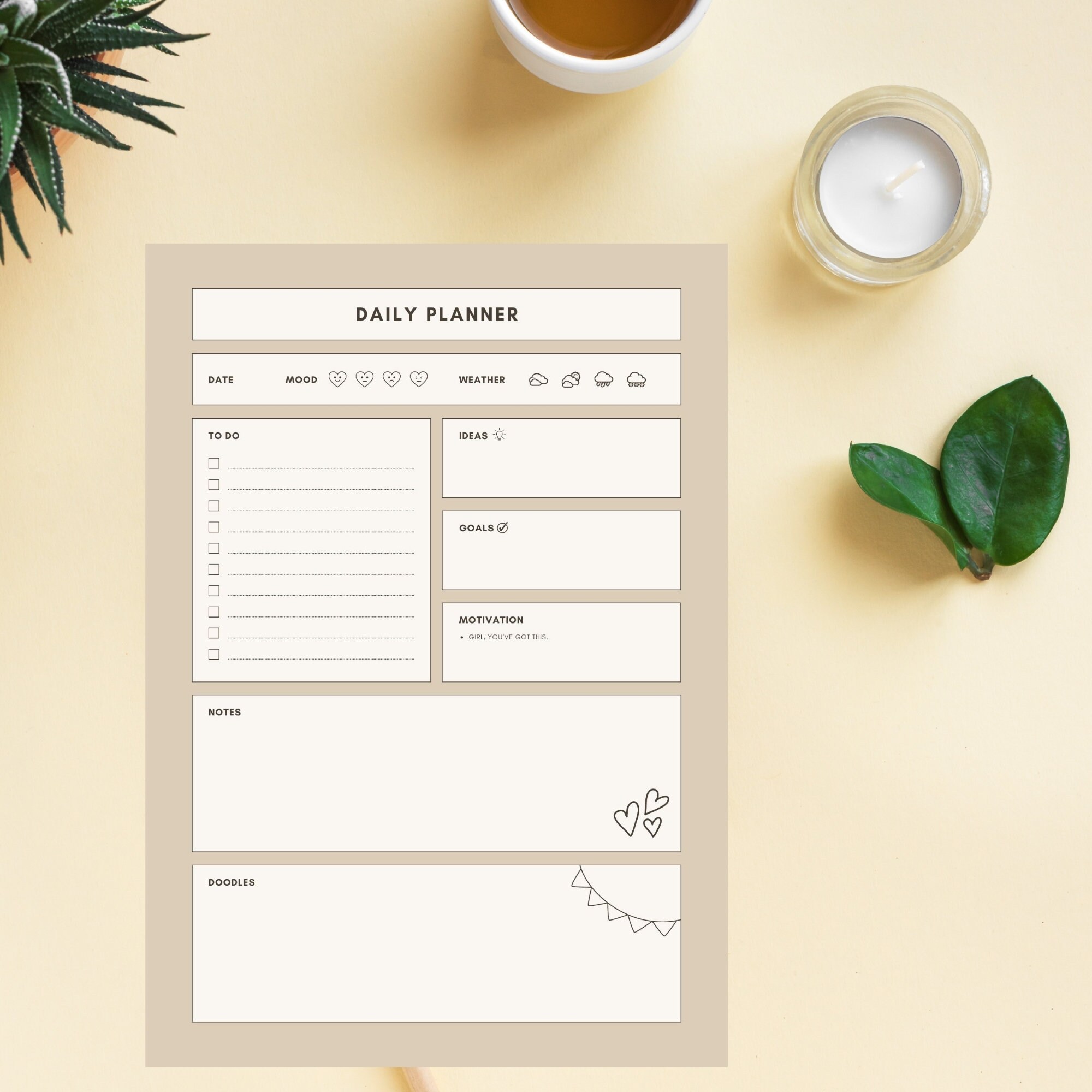 Digital Daily Motivational Beige Planner, Printable Single Page A4/A5 ...