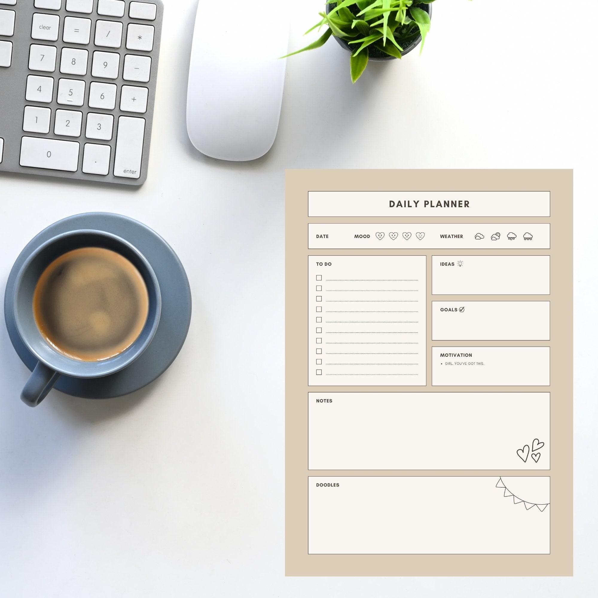 Digital Daily Motivational Beige Planner, Printable Single Page A4/A5 ...