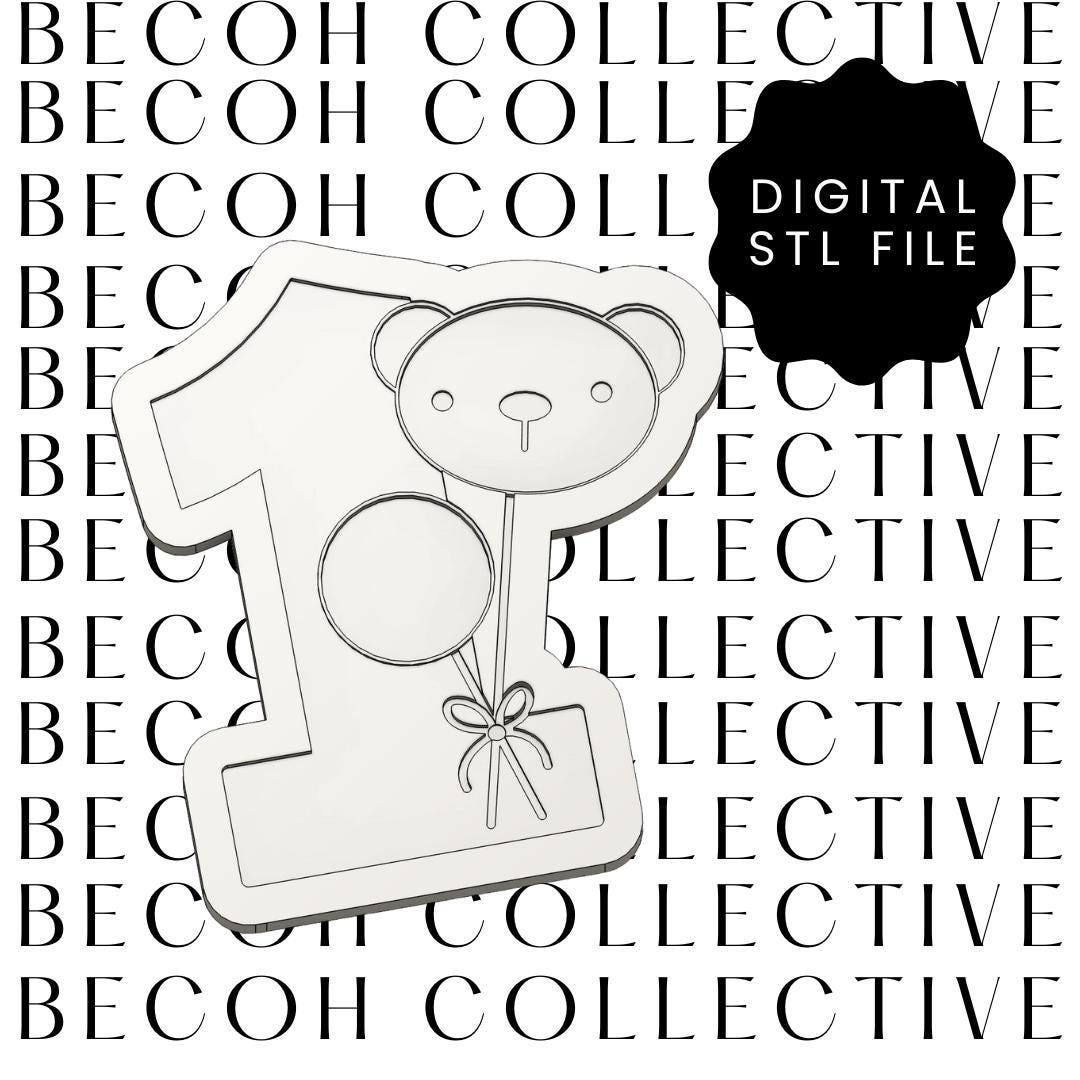Digital STL File Number 1 With Teddy Face Balloon Cookie Stamp & Cutter ...
