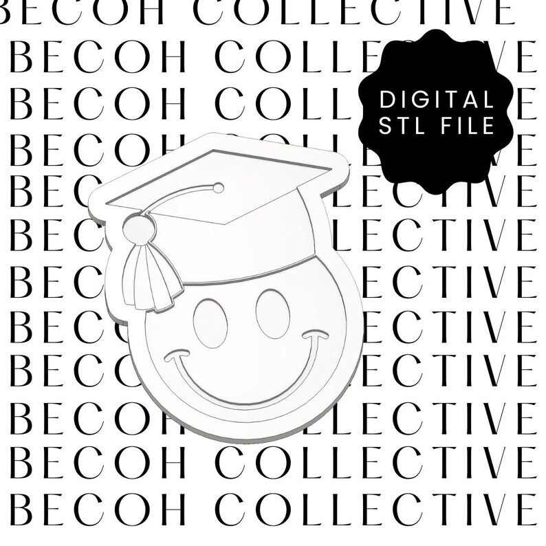 Smiley Face With Grad Cap Cookie Stamp & Cutter, STL File (digital ...