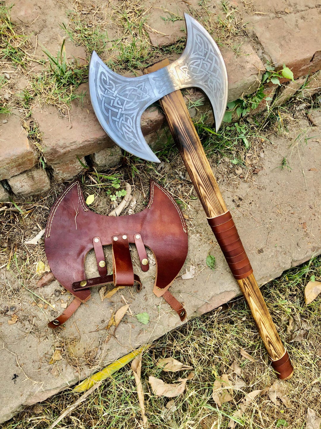 Double Headed Viking Axe, Bearded Axe Hand Forged Steel Double Blade ...