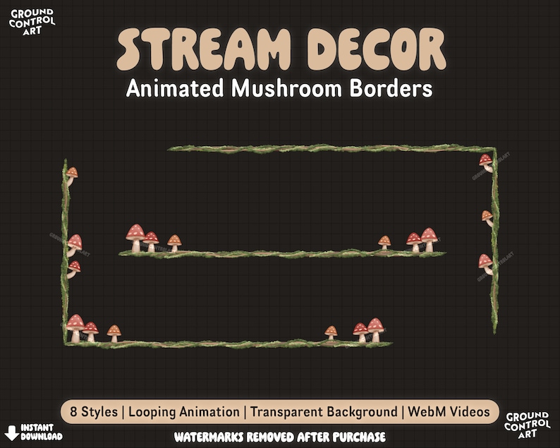 Mossy Mushrooms Animated Overlay | Transparent Livestream Animation ...