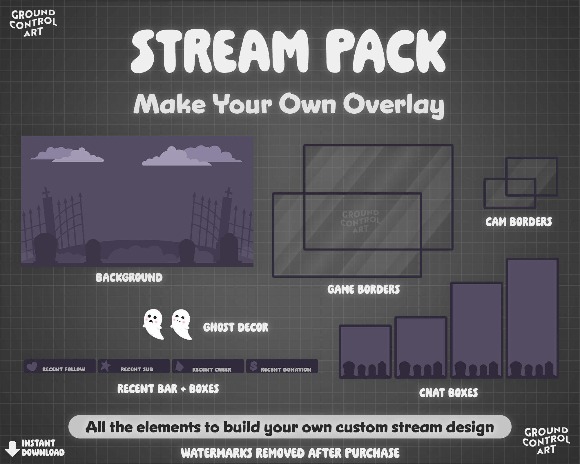 Purple Ghostly Graveyard Stream Pack Animated Livestream Overlay Pack ...