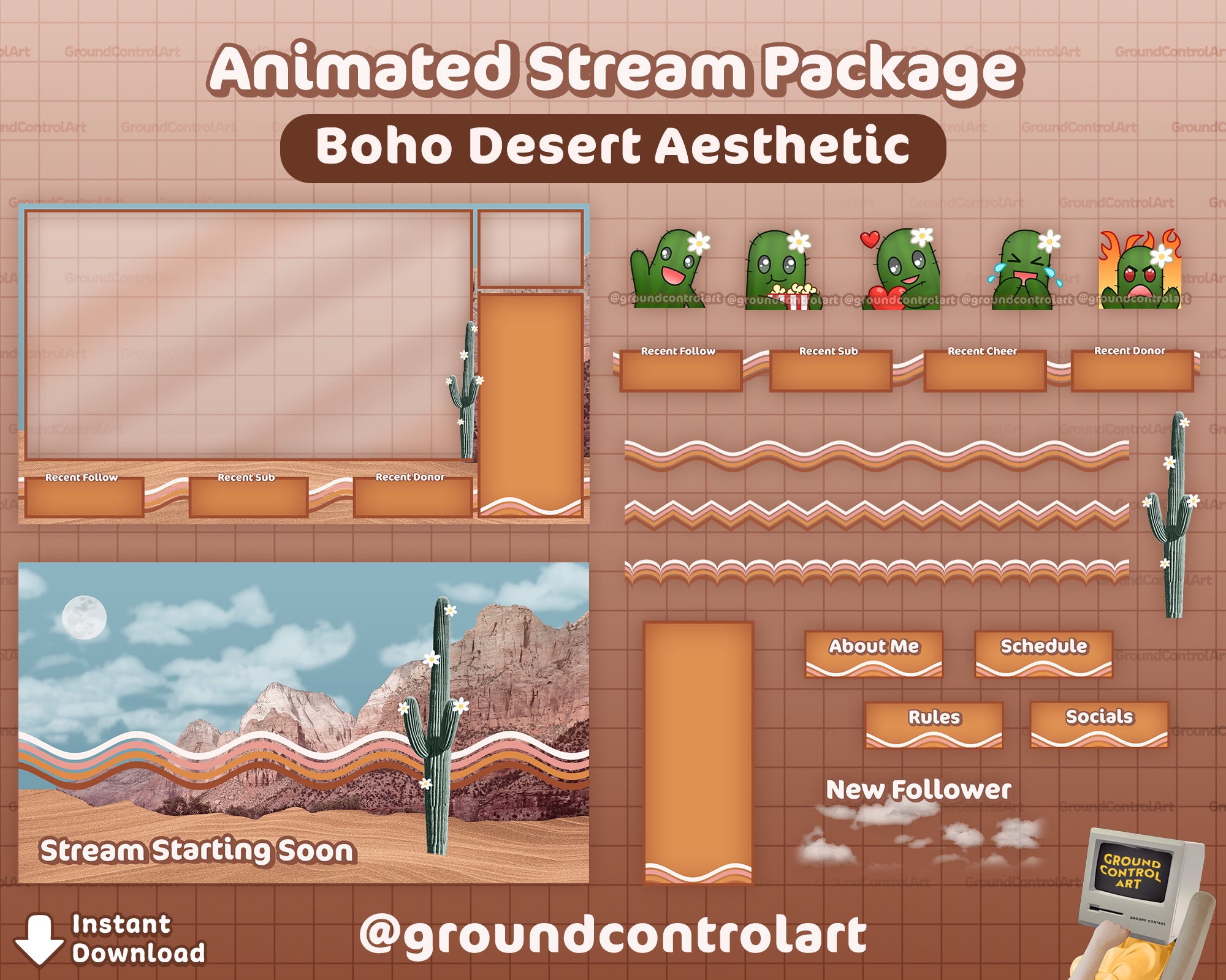 Boho Desert Twitch Stream Overlay Pack | Animated Twitch Overlay Live ...