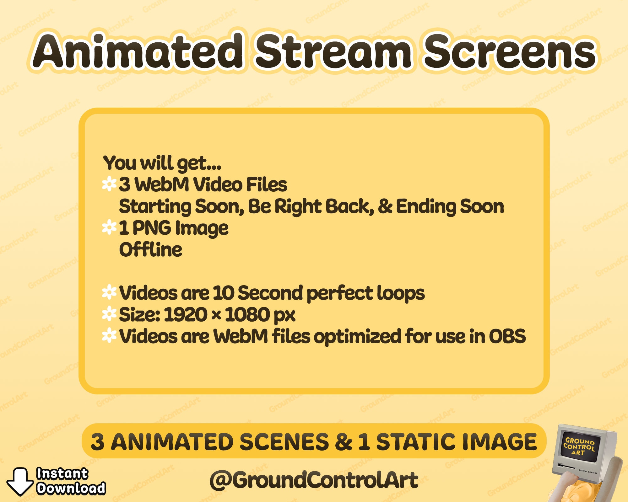 Yellow Daisy Animated Stream Screens | Twitch OBS Streaming | Starting ...