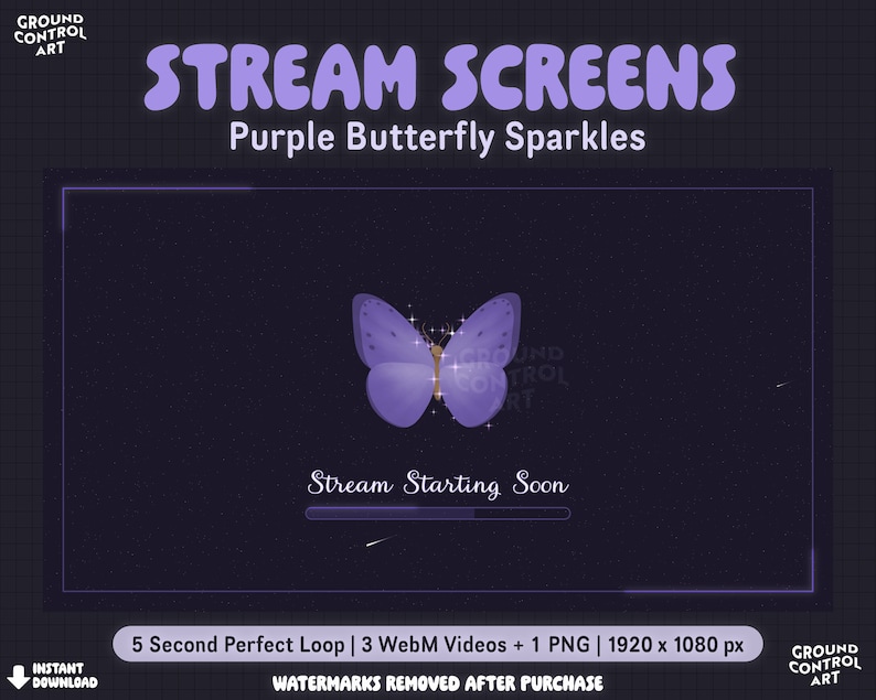 Purple Butterfly Sparkling Stream Screens | Animated Stream Starting ...