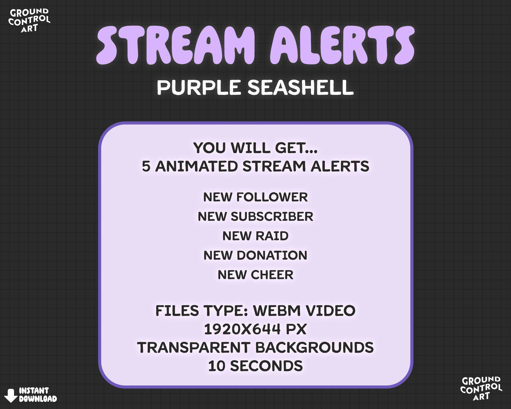 Purple Seashell Stream Alerts | Animated Livestream New Follower Alert ...