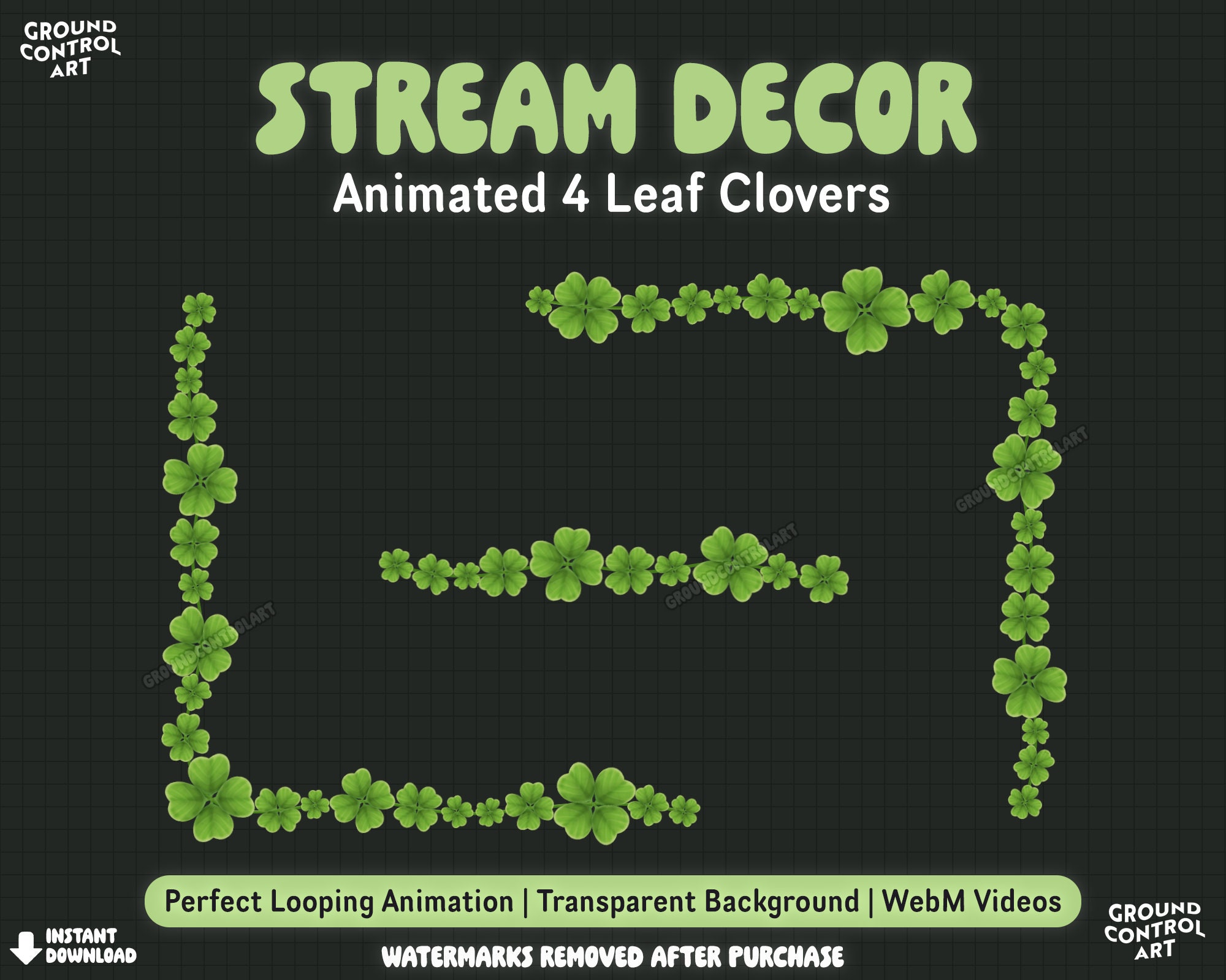 Four Leaf Clover Animated Overlay | Transparent Livestream Animation ...