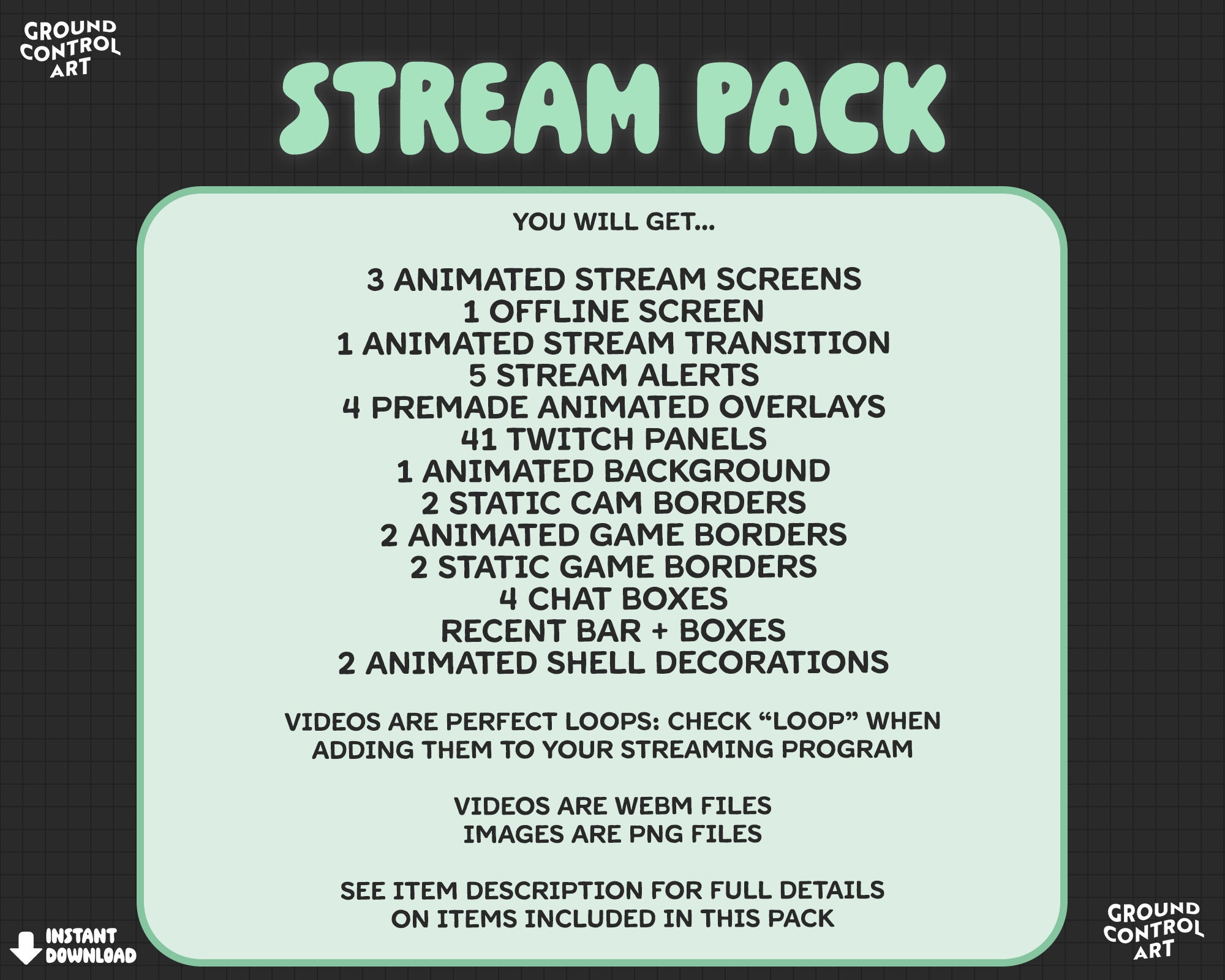 Green Beach Seashell Stream Pack | Animated Livestream Overlay Pack ...