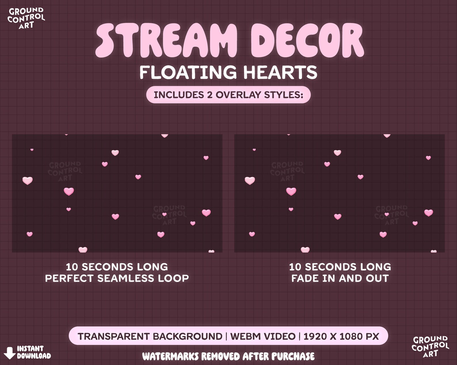 Floating Hearts Animated Overlay | Pink Hearts Transparent Animation for Twitch Alert, Stream ...