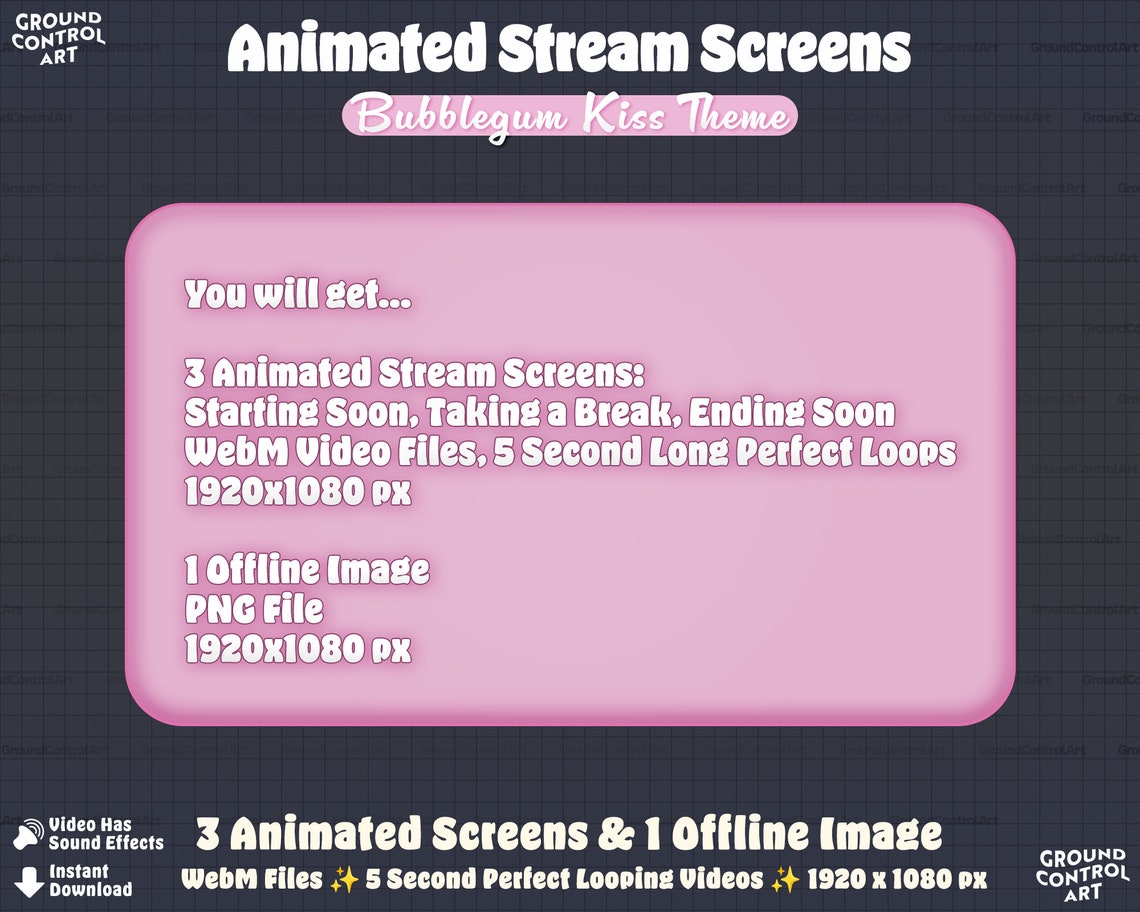 Bubblegum Kiss Animated Stream Screens | Twitch OBS Streaming ...