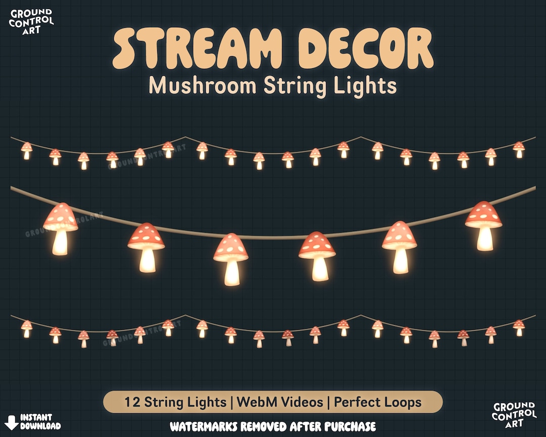 Mushroom String Lights Animated Stream Decor | Livestream Decoration ...