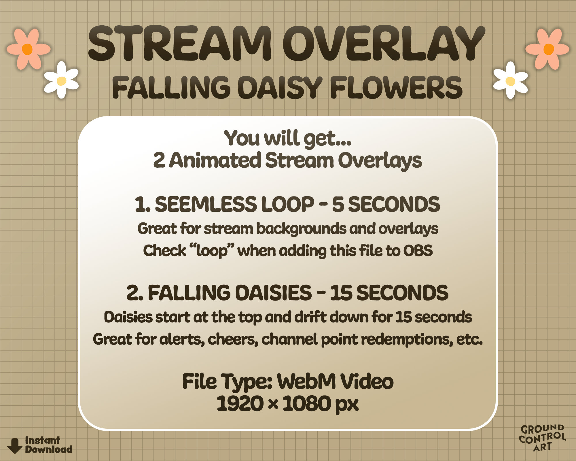 Falling Daisy Flowers Animated Stream Overlay | Transparent Animation ...