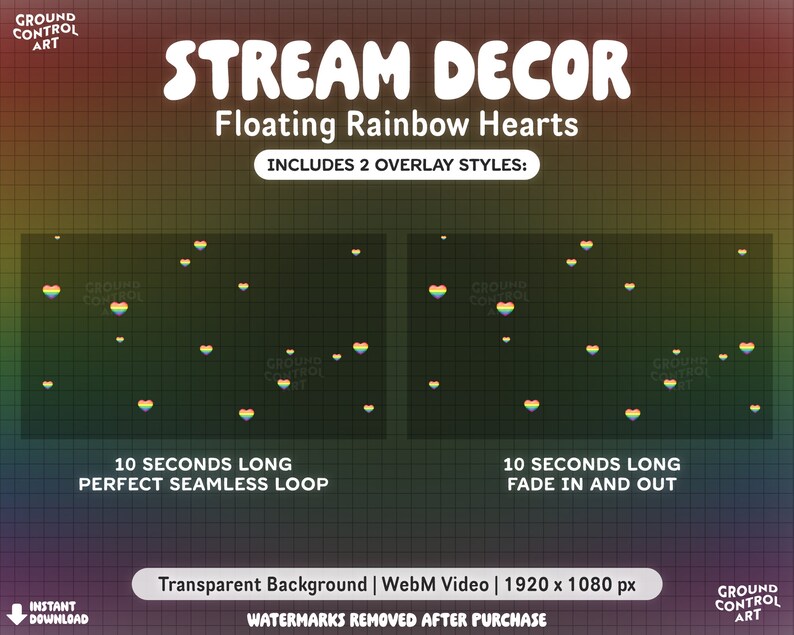 Rainbow Floating Hearts Animated Overlay | Pride Hearts for Twitch ...