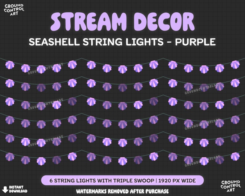 Purple Seashell String Lights Animated Stream Decor | Livestream ...