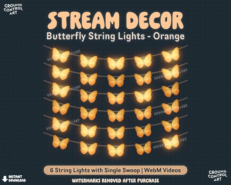 Orange Butterfly String Lights Animated Stream Decor | Livestream ...