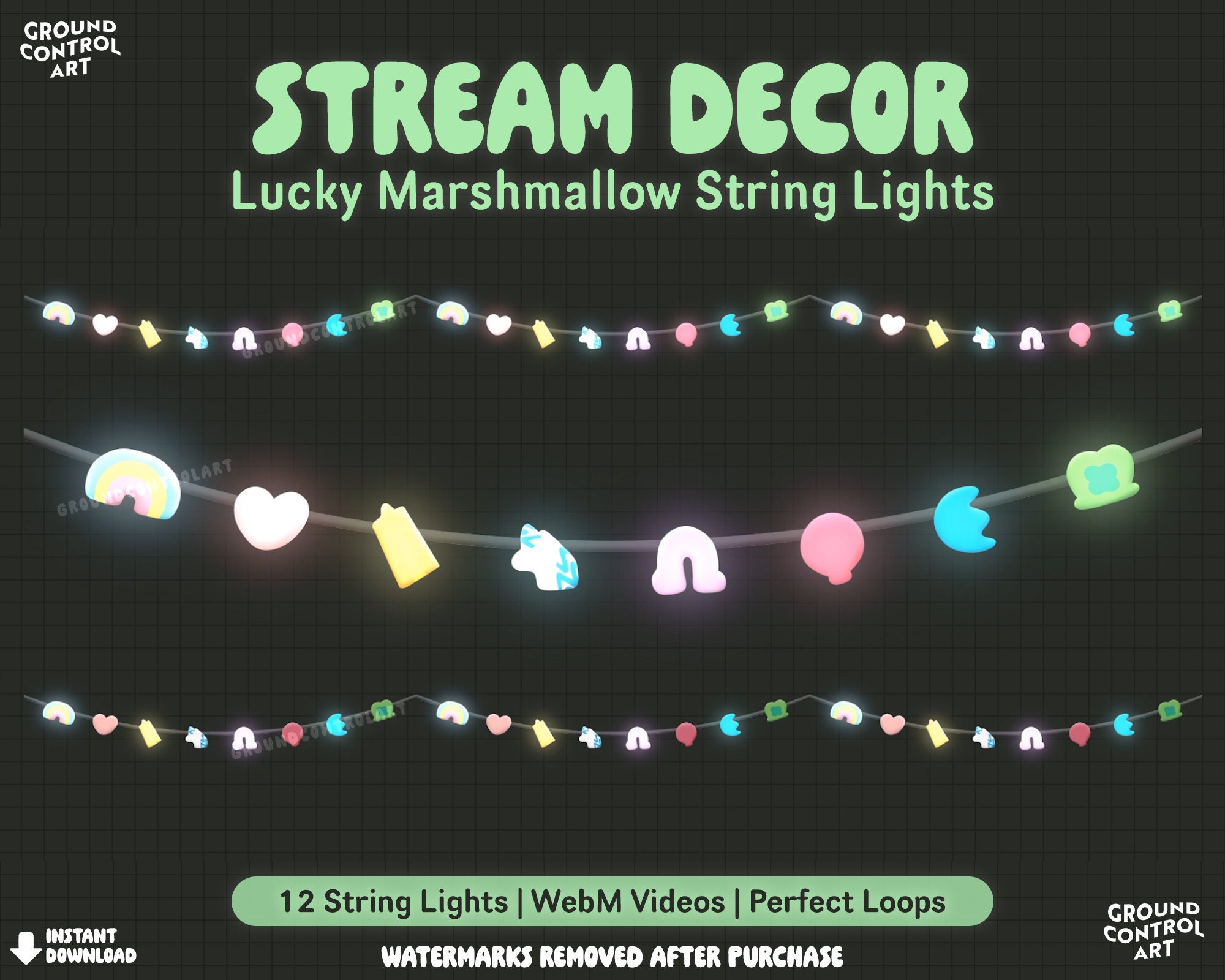 Lucky Marshmallow String Lights Animated Stream Decor | Livestream ...