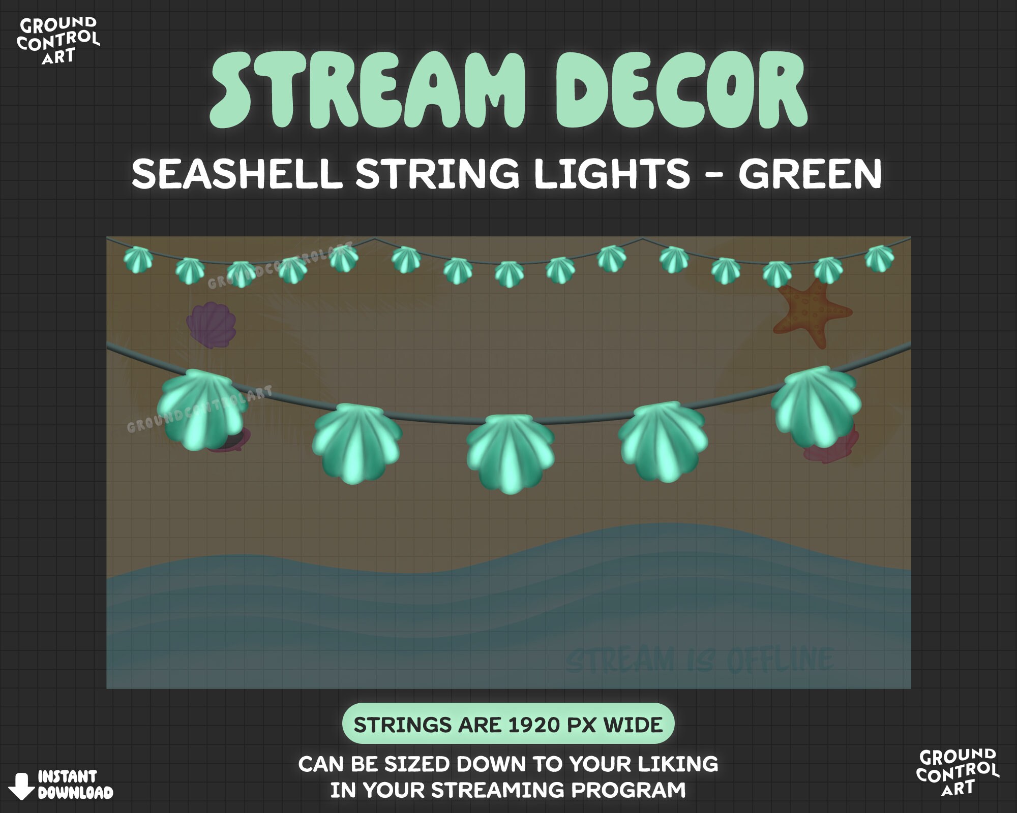 Green Seashell String Lights Animated Stream Decor | Livestream ...