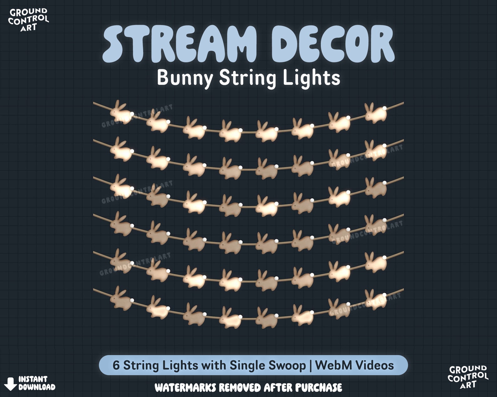 Bunny String Lights Animated Stream Decor | Livestream Decoration ...