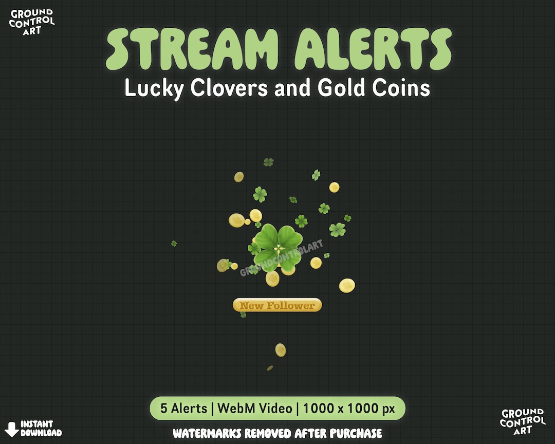 Four Leaf Clover Stream Alerts | Animated Livestream New Follower Alert Twitch | Lucky Shamrock ...