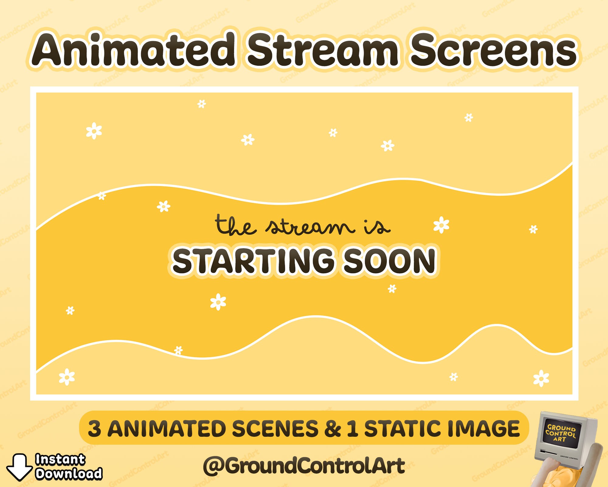 Yellow Daisy Animated Stream Screens | Twitch OBS Streaming | Starting ...