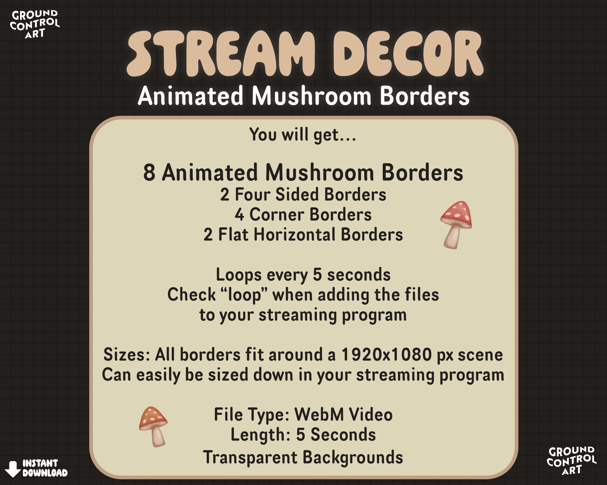 Mossy Mushrooms Animated Overlay | Transparent Livestream Animation ...