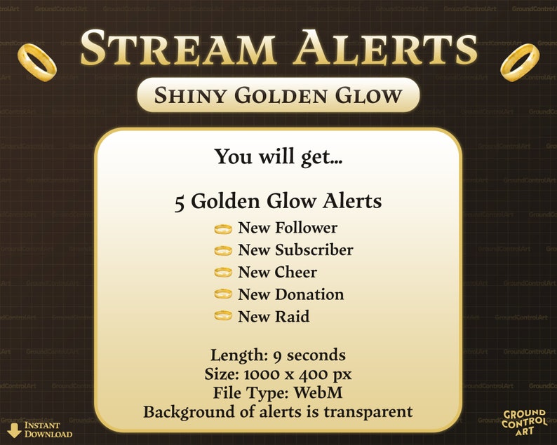 Twitch Stream Alerts | Glowing Gold Animated Alerts | New Follower ...