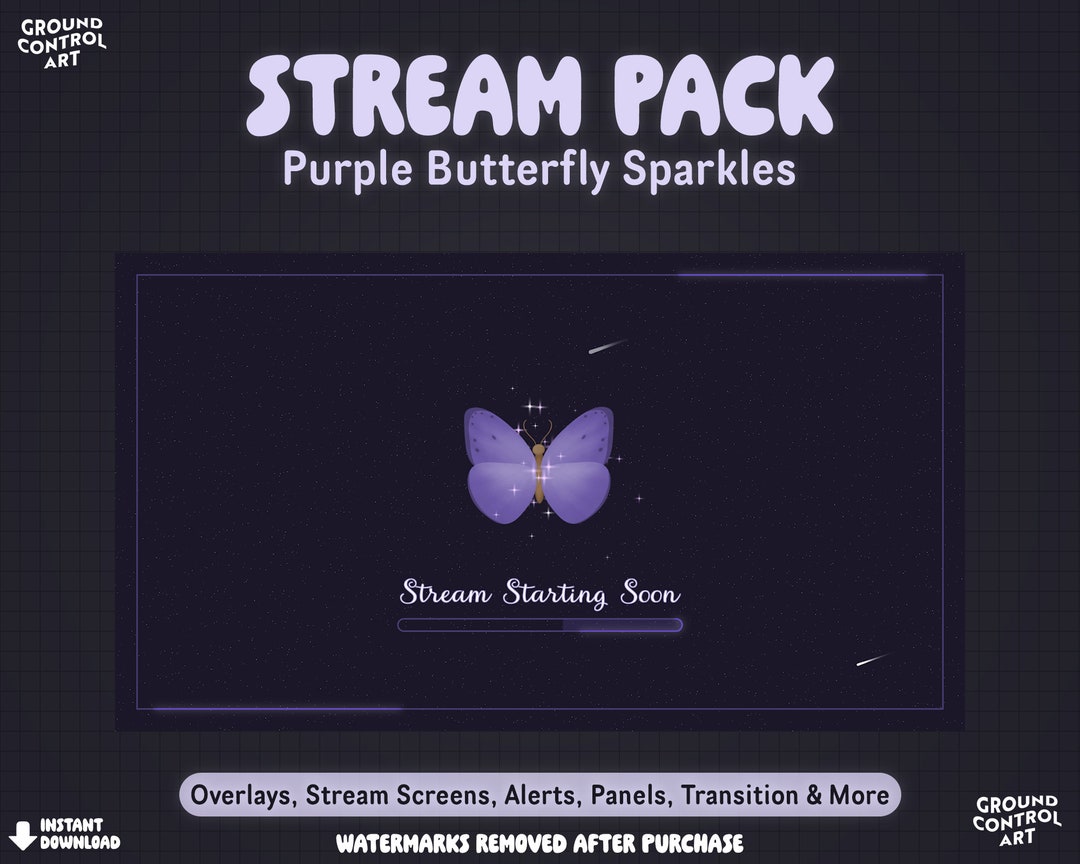 Purple Butterfly Sparkling Stream Pack | Animated Livestream Overlay ...