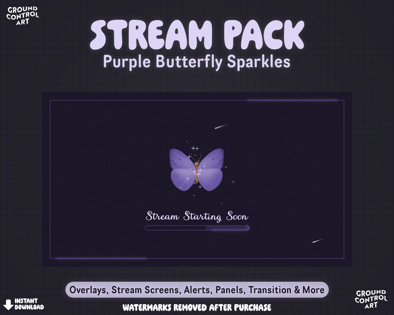Purple Butterfly Sparkling Stream Pack | Animated Livestream Overlay ...