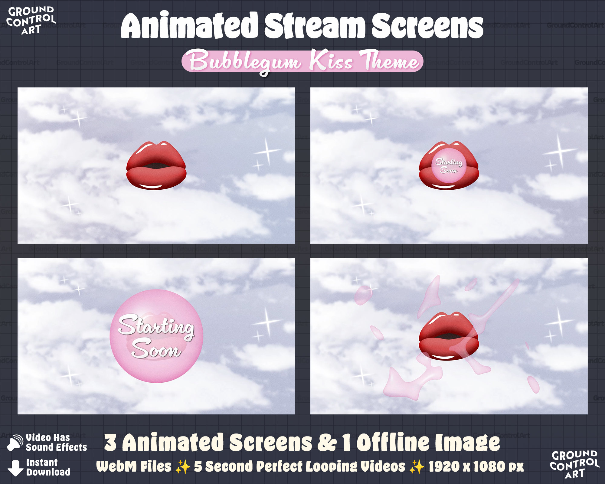 Bubblegum Kiss Animated Stream Screens | Twitch OBS Streaming ...
