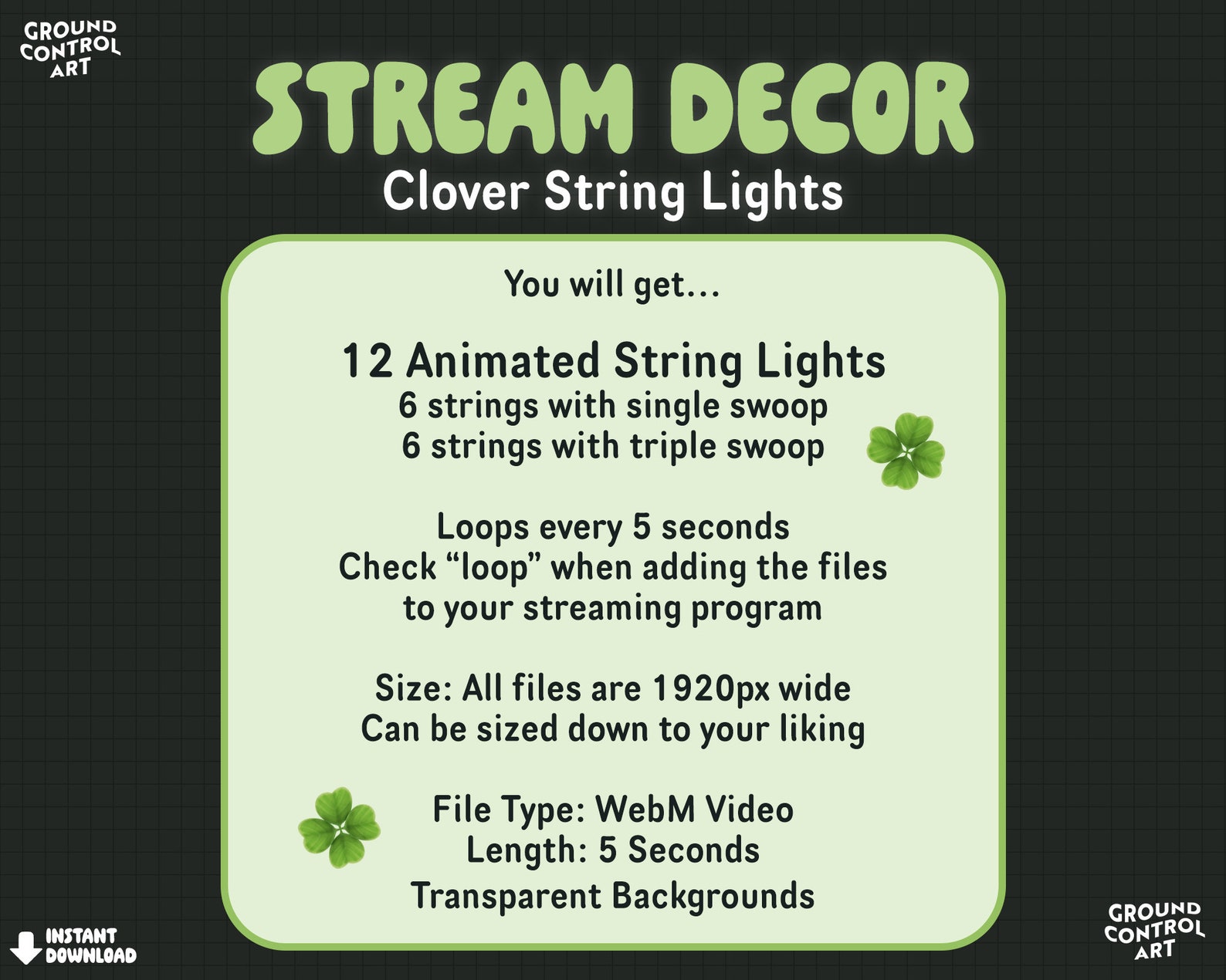 Four Leaf Clover String Lights Animated Stream Decor | Livestream ...