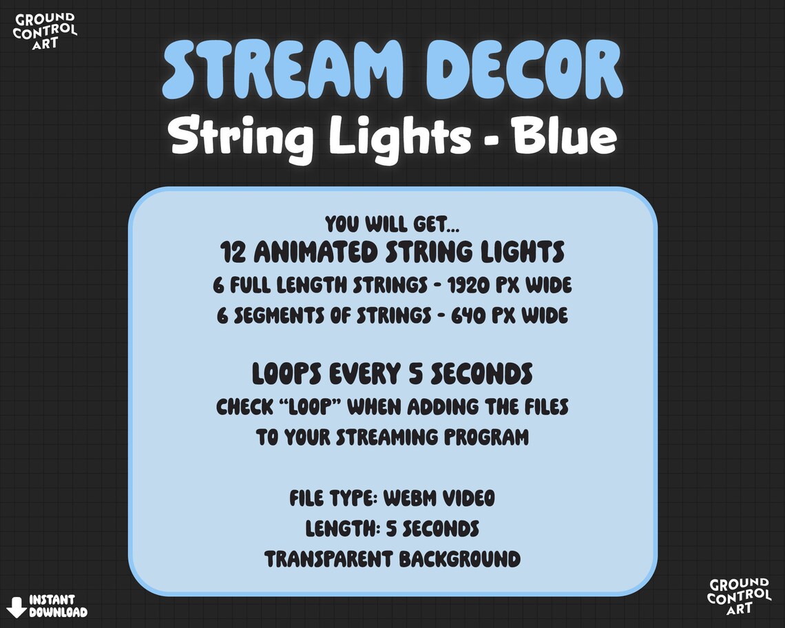 Blue String Lights Animated Stream Decor | Livestream Decoration ...