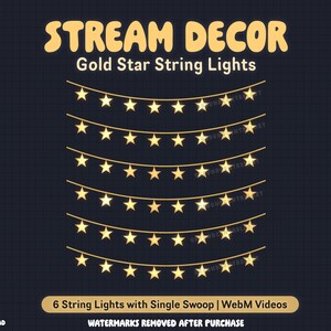 Gold Star String Lights Animated Stream Decor | Livestream Decoration ...